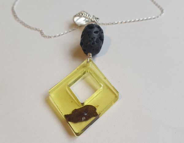 Resin Set Iron Meteorite Necklace - With fossil Mammoth Bone Bead