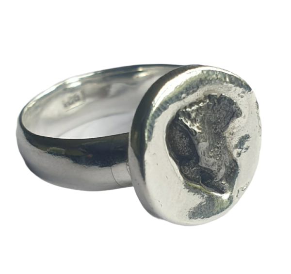 Solid Silver Disc Ring - with Iron meteorite