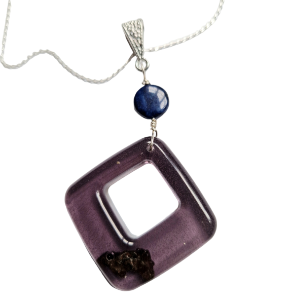 Resin Set Iron Meteorite Necklace - With Lapis Lazuli Bead