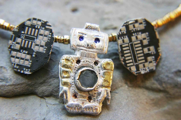 Silver Robot Necklace With A Meteorite Heart! | robot necklace