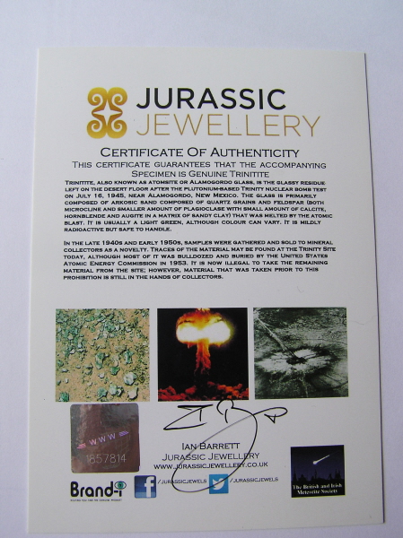 ULTRA RARE LARGE Boxed Piece Of Trinitite - Atomic Bomb Glass